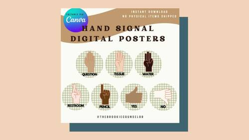 Inclusive Classroom Hand Signals, Editable in Canva, Plaid Designs (8x8 in)