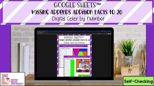 Google Sheets™ Missing Addends Addition Facts to 20 Color by Number Puzzles