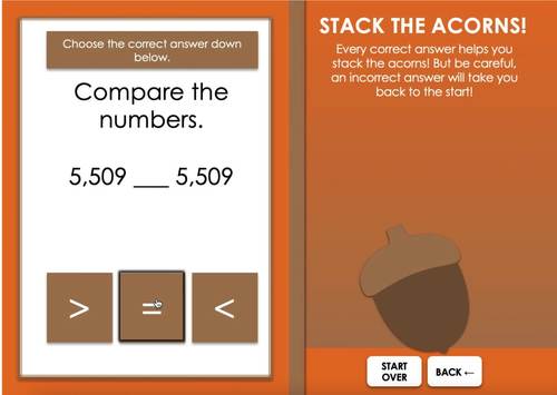 Fall Compare & Order Numbers to 4 Digits Digital Math Game Boom Cards