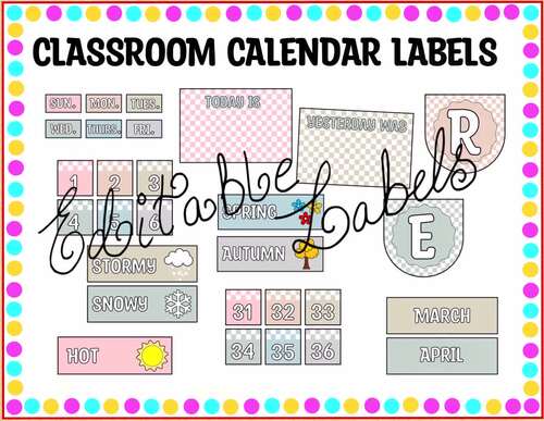 Checkered Classroom Calendar Labels, Pocket Size Calendar Number Labels