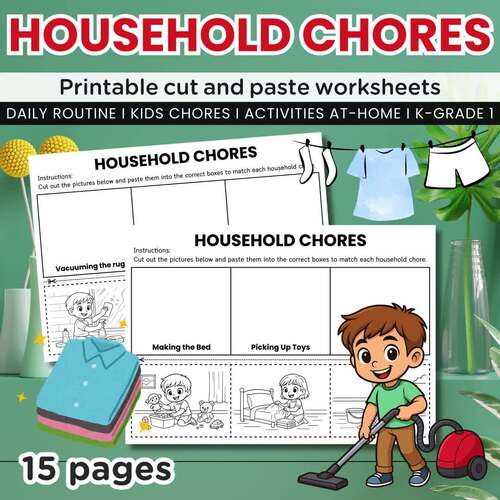 Household Chores Cut and Paste Workshees, Match Pictures with Chores ...