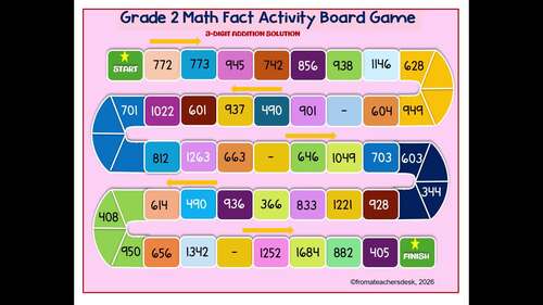 3-Digit Addition Subtraction Board Game for second graders math fact ...