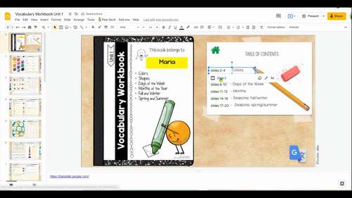 ESL Digital Vocabulary Workbook for Newcomers UNIT 1 | Google Slides