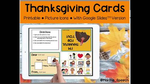 "I am Thankful For You!" Thanksgiving Low-Prep Cards by Martha Speech