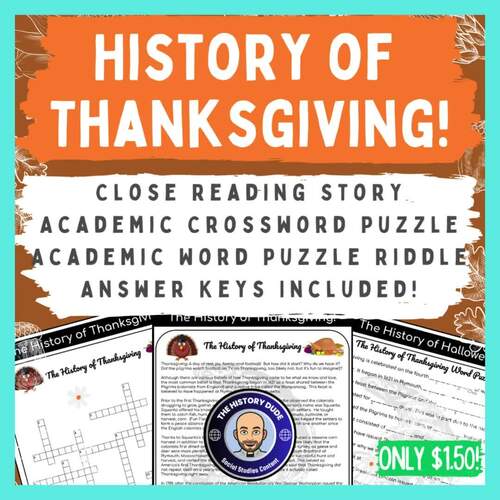 History of Thanksgiving Crossword, Word Puzzle, and Close Reading ...