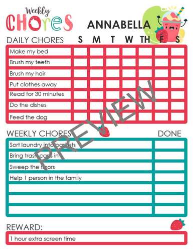 Printable & Editable Summer Chore Chart for Kids: Keep Them Organized ...