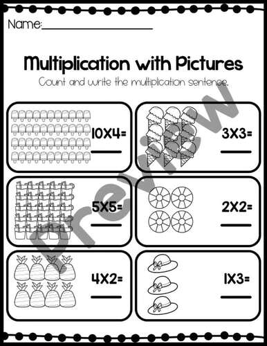 Summer Beginning Multiplication Worksheets | Summer Multiplication Practice