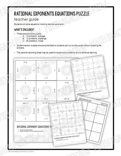 Rational Exponents Equations Puzzle Activity by Math Beach Solutions