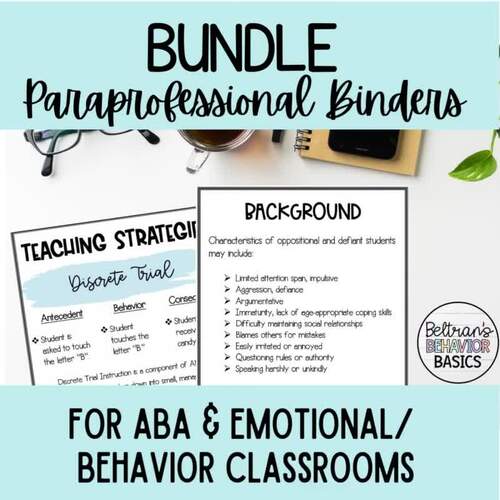 Bundle Paraprofessional Training Binders for ABA & Emotional Behavior ...