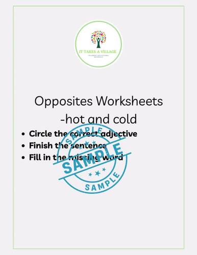 Opposites-Hot and Cold -Flashcards and Worksheets BUNDLE(ABLLS-R C24 + G13)