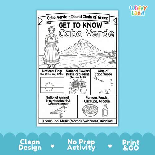Cabo Verde Country Study Geography Coloring Page Worksheet Activity ...