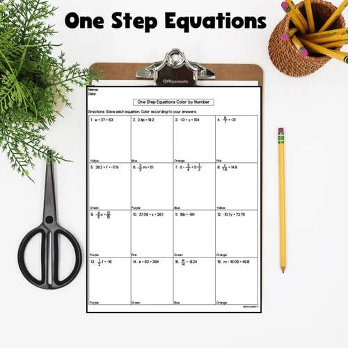 Solving One Step Equations Color by Number and Worksheet NO PREP 6th ...
