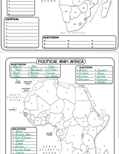 QUIZ Africa Political Map with Handwritten Key by The Human Imprint
