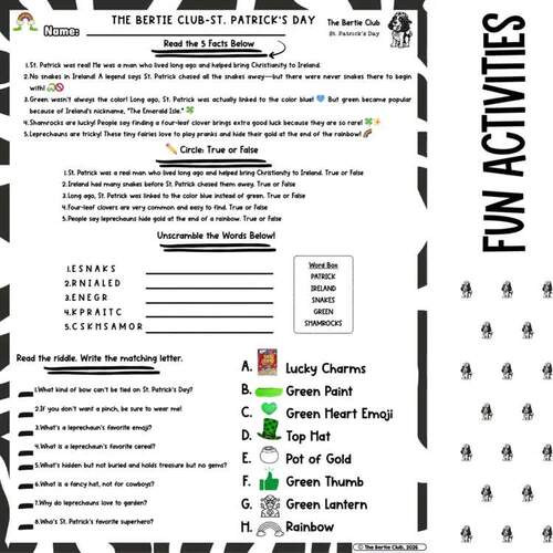 St. Patrick’s Day Activity Pack | No Prep | Sub Ready | Group & Individual