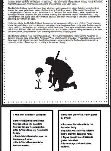 Buffalo Soldiers Close Reading Comprehension Task Cards by A Dads Classroom