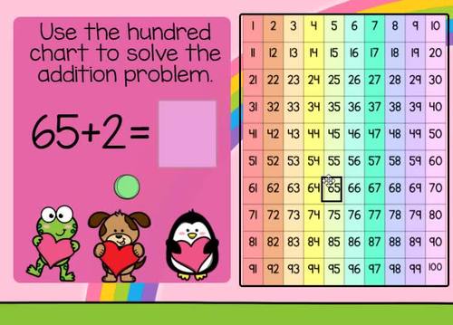 | Boom Cards| 2 Digit Plus 1 Digit Addition- With Hundreds Chart- Type