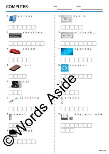 English Vocabulary Worksheets Flash Cards Crossword Word Search Anagram ...