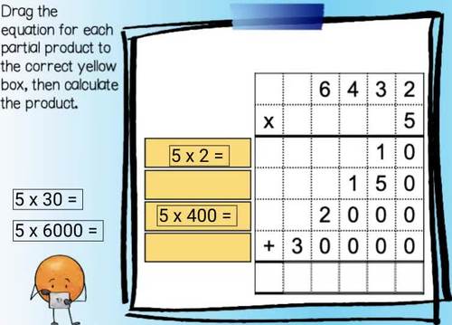 Multiplication using Partial Products 4 Digits by 1 Digit Boom Deck
