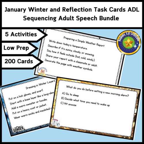 January Winter and Reflection Task Cards ADL Sequencing Adult Speech Bundle