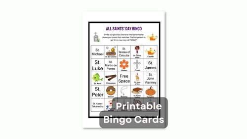 All Saints’ Day Bingo Game, 50 Bingo Cards Printable, Sunday School ...
