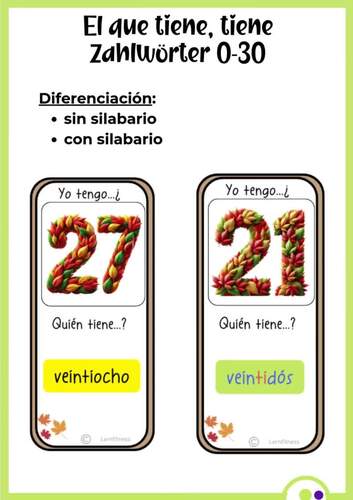 Spanish: Numbers 0-30 Game | Autumn | El que tiene, tiene | otoño | Números