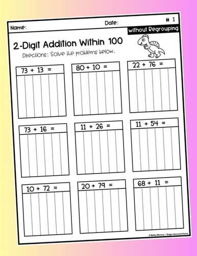 Back to School 2-Digit Addition Within 100 Without Regrouping Vertical Math