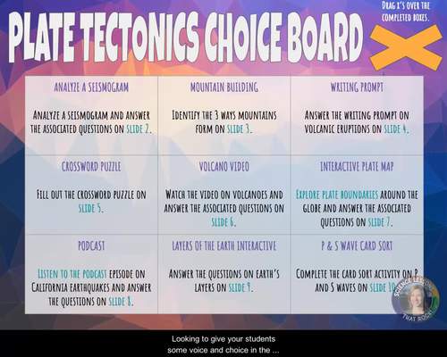 Plate Tectonics Digital Choice Board by Science Lessons That Rock