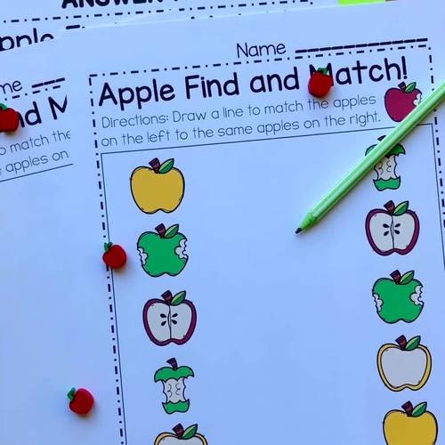 Matching Similar Objects Worksheets - Apple Match! by Look We're Learning