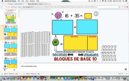 Addition with Base Ten Blocks in Spanish Google Classroom - Suma Nivel 2