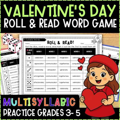 Valentine’s Day Roll & Read Multisyllabic Word Game Prefixes & Suffixes ...