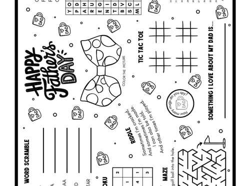 FATHER’S DAY Games Activity Mat Riddle Tic Tac Toe Word Search Dot to ...