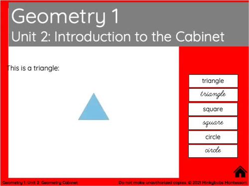 Geometry 1 2D Basic Shapes Animated Presentation Cabinet Montessori Unit 2