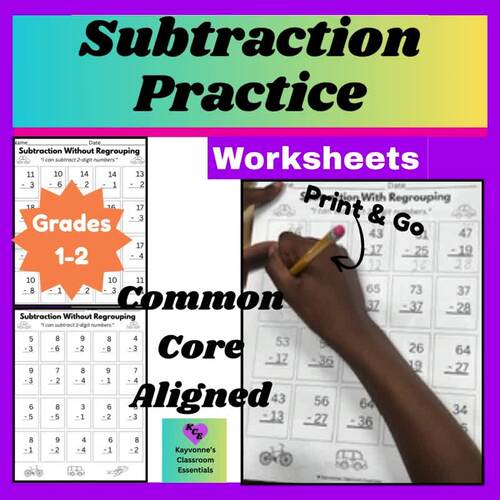Subtraction Practice Worksheets | Grade 1-2 | Common Core Math Standards