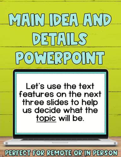 Main Idea Powerpoint & Checklist Digital & Printable by Miss V in 3