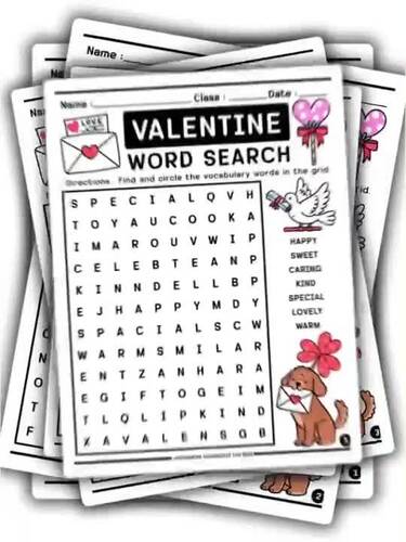 VALENTINE WORD SEARCH PUZZLES | HOLIDAY VOCABULARY FUN | PRINTABLE ...