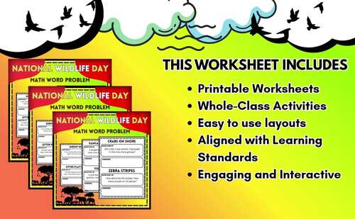 SEPTEMBER NATIONAL WILDLIFE DAY MATH WORD PROBLEMS WORKSHEET Grade 2-8