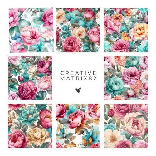 Pink Turquoise Roses Digital Paper, Vintage Floral Background | TPT