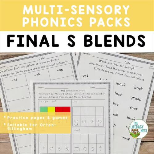 Consonant Final S Blends Phonics Activities for Orton-Gillingham Lessons