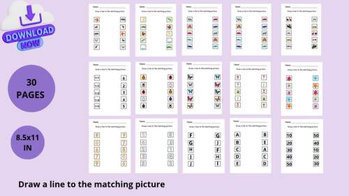 Draw a Line Through the Matching Image – 30 Printable Activity Pages
