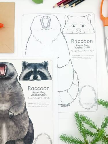 Raccoon | Paper Bag Puppet | Printable Craft Template | Raccoons
