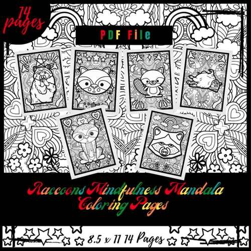 Raccoons Mindfulness Mandala Coloring Pages, Animals Coloring Printable ...