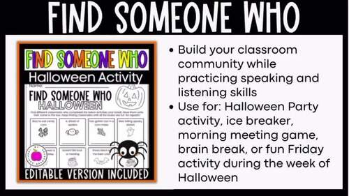 Halloween Icebreaker Activity - Find Someone Who Editable | TPT