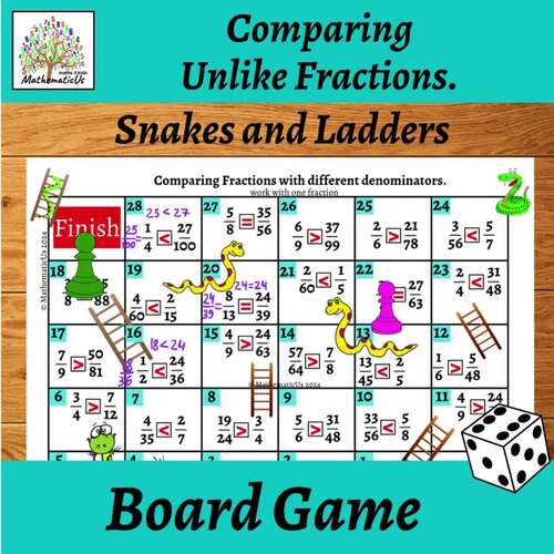 Comparing Fractions with Unlike denominators Snakes and Ladders Maths ...