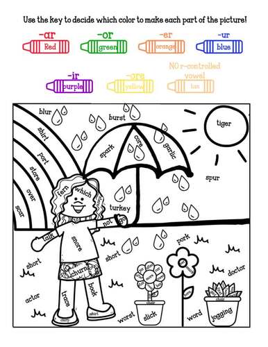 Spring May Flowers Color By Word PHONICS R Controlled Vowels coloring