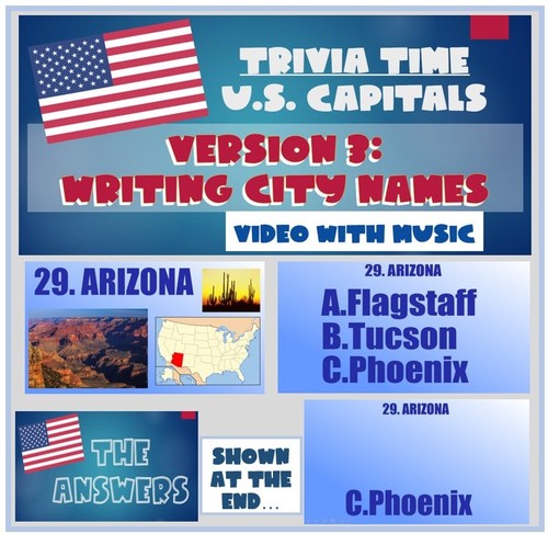 Trivia Time US Capitals: Writing City Names Video with music | TPT