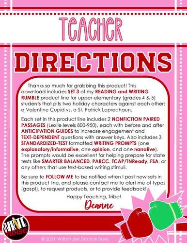 Valentine RUMBLE! Info Passages, Questions, Text-Based WRITING Prompts ...