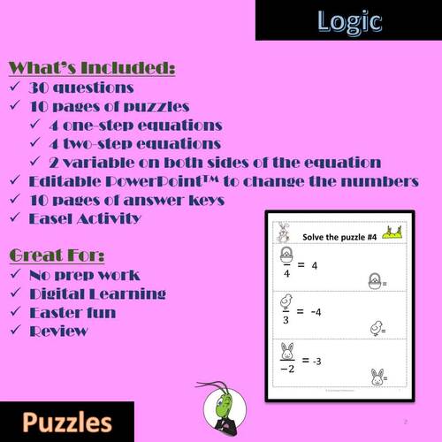 Easter Solving One and Two Step Equations | Logic Puzzles | Algebra 1