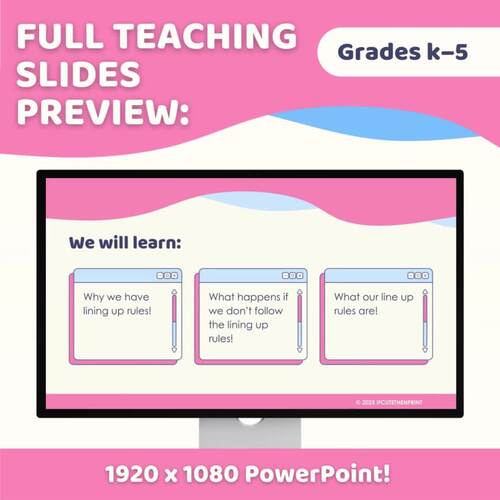Line Up Procedure BUNDLE: Robot Line Up Song, Rule Posters, Spots, & Slides
