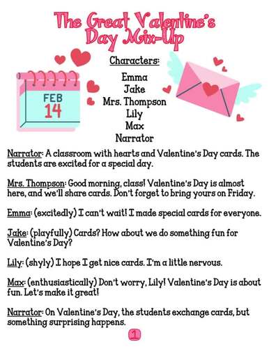 Valentines Reader's Theater Grade 3 Fluency February Fun Center ELA Reading