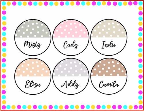 Round Boho Polka Dot Student Name Labels, KG Calm Colors Name Plates